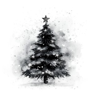 Christmas Clipart Black and White 21 High-quality Jpgs Watercolor ...