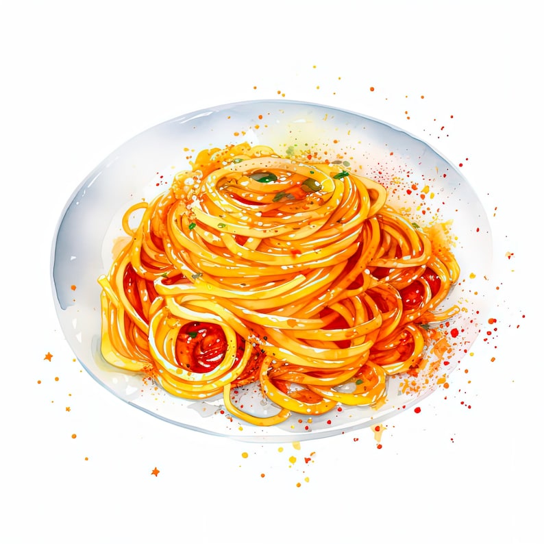 Spaghetti Clipart: Watercolor Food and Pasta Clipart, Digital Download ...