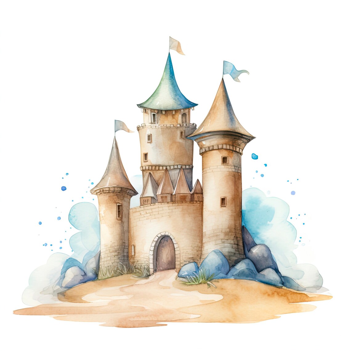 Sand Castle Clip Art: Watercolor Beach & Summer Clipart, Commercial Use ...