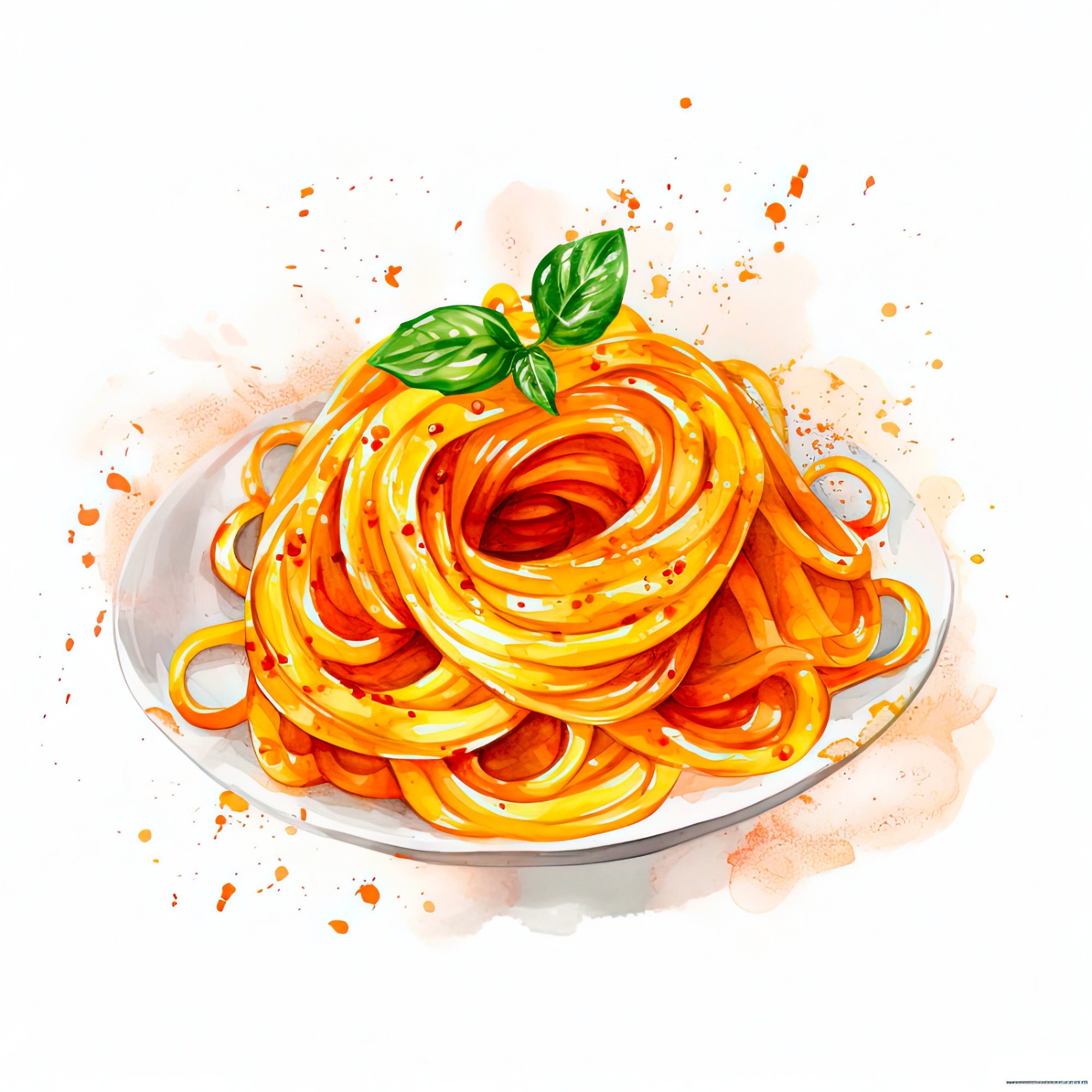 Spaghetti Clipart: Watercolor Food and Pasta Clipart, Digital Download ...