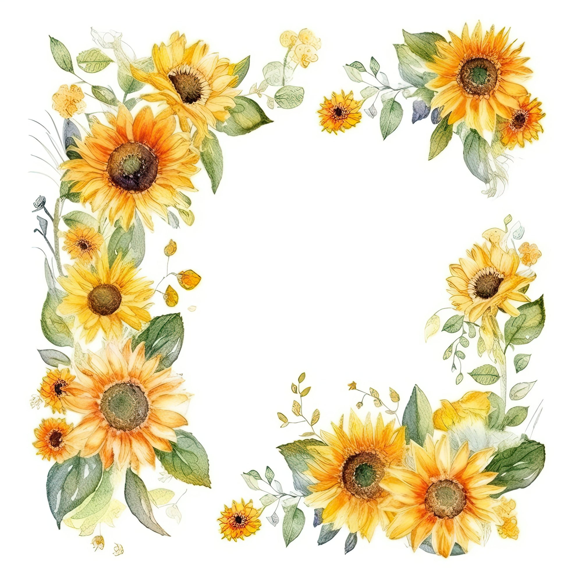 Sunflower Frames Clipart: Floral Frame, Sunflower Bouquet, Wedding ...