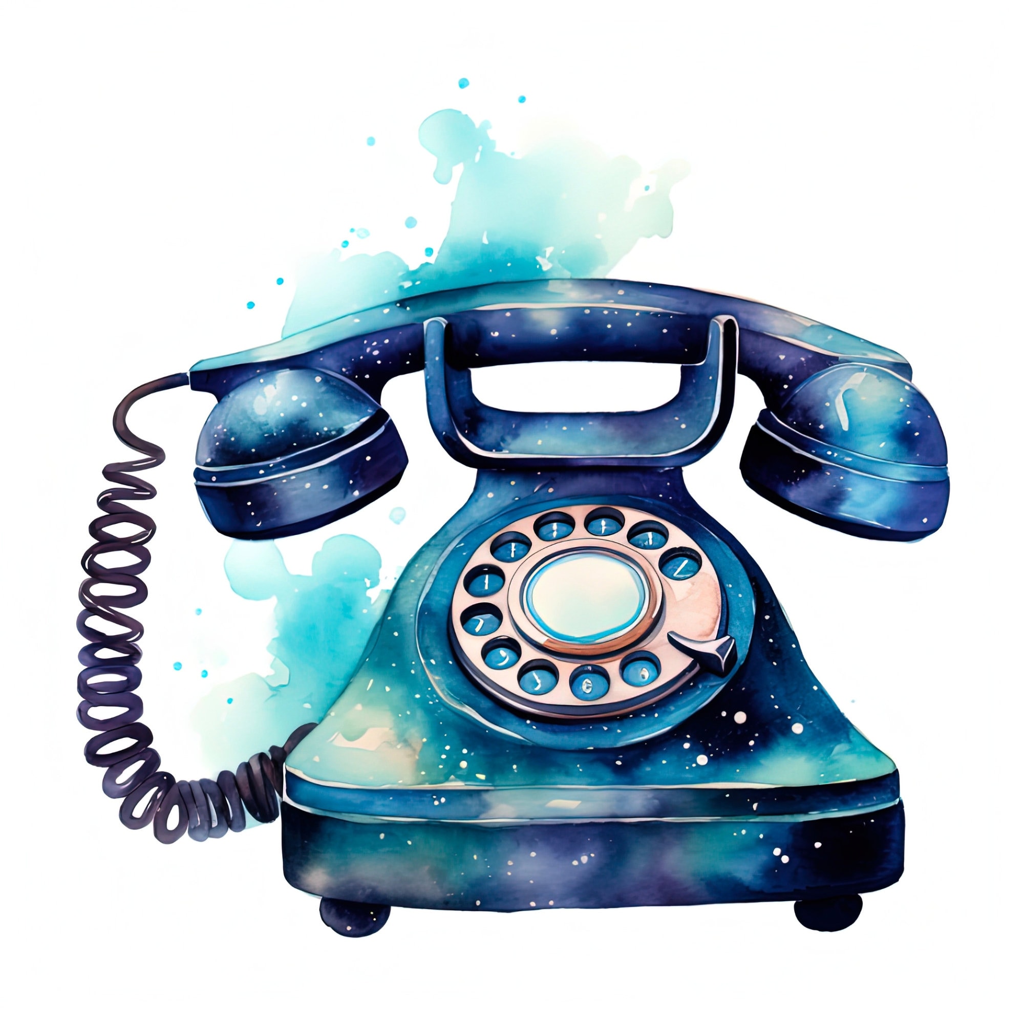 Telephone Clipart - Vintage Retro Watercolor Phone, Floral Telephone ...