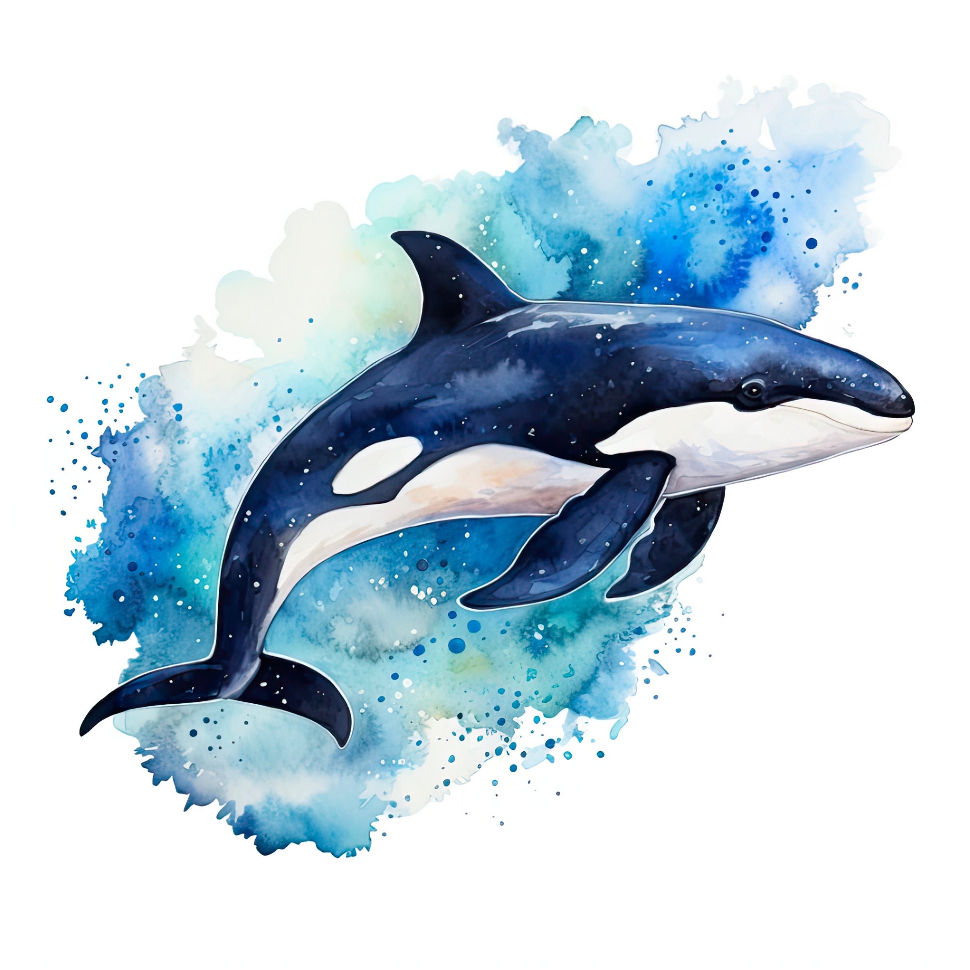 Orca Clipart: Killer Whale, Narwhal & Underwater Watercolor Clipart ...
