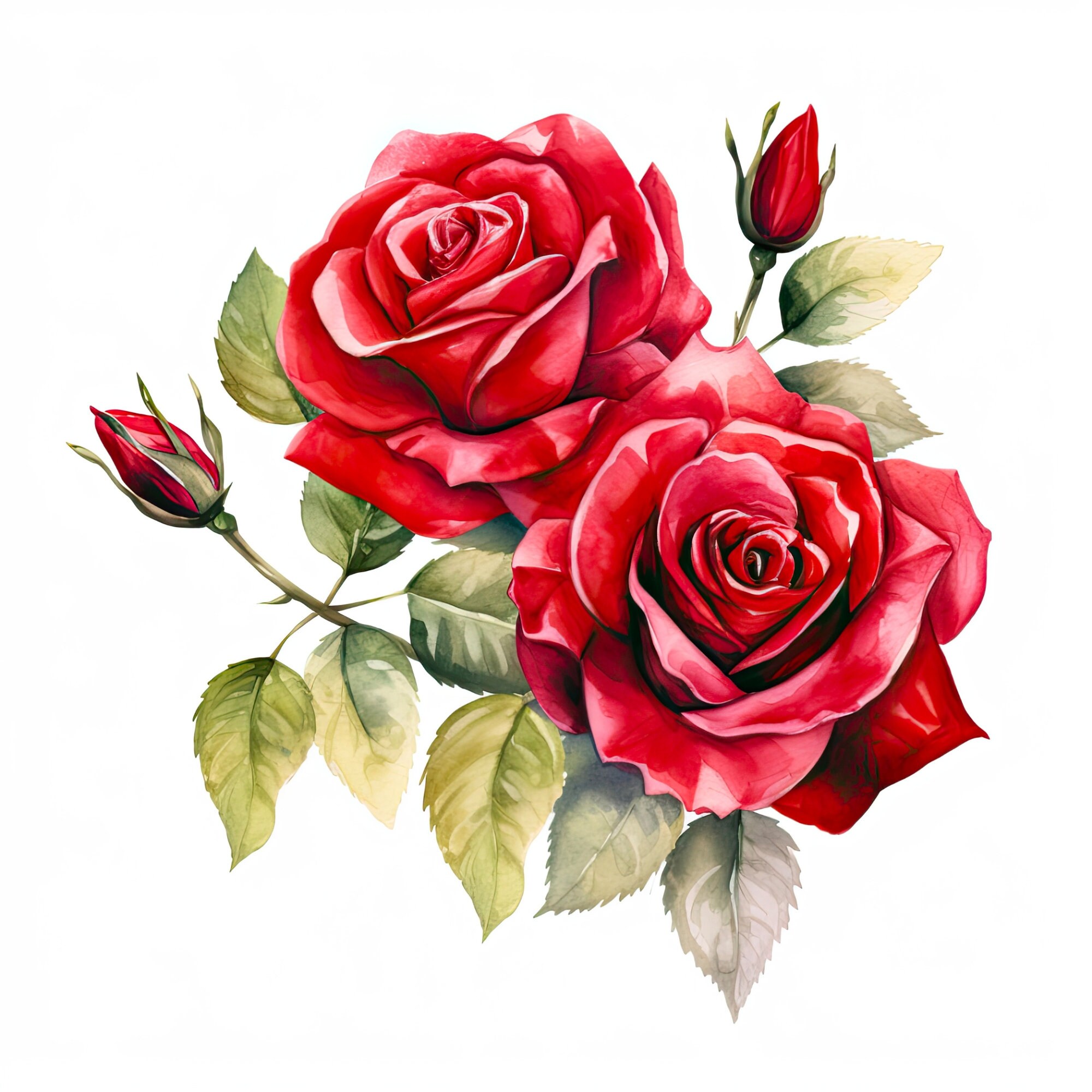 Watercolor Red Roses Clipart, Floral Watercolor Bouquets, Single Rose ...