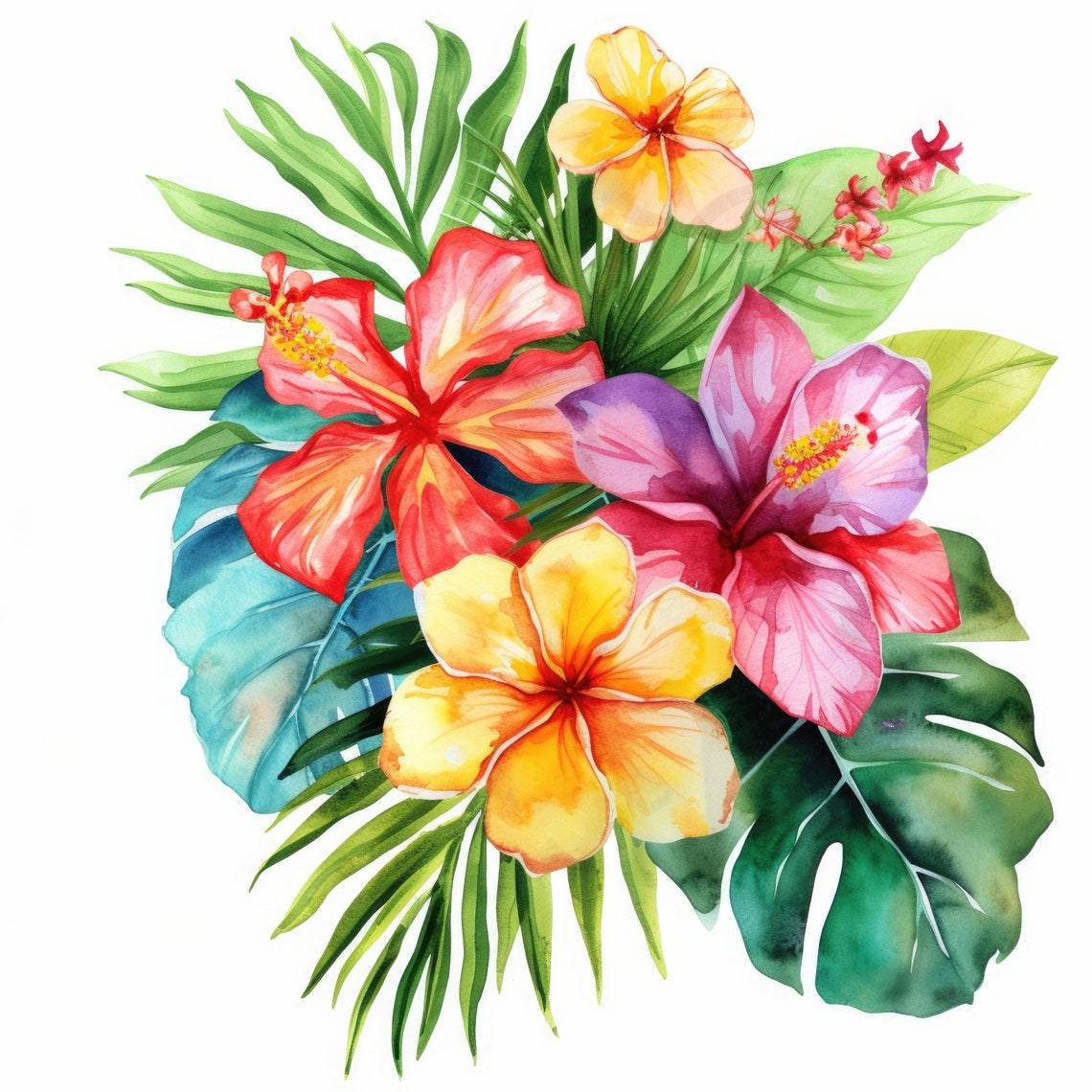 Hawaiian Clip Art: Watercolor Luau, Summer Clipart Bundle Tropical ...