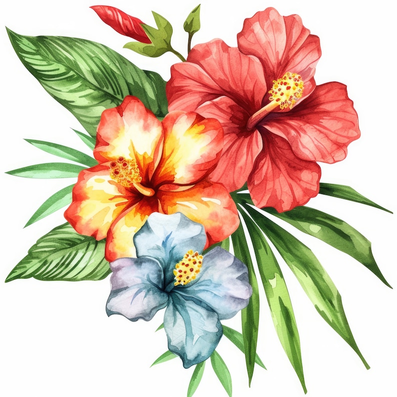 Hawaiian Clip Art: Watercolor Luau, Summer Clipart Bundle - Tropical ...