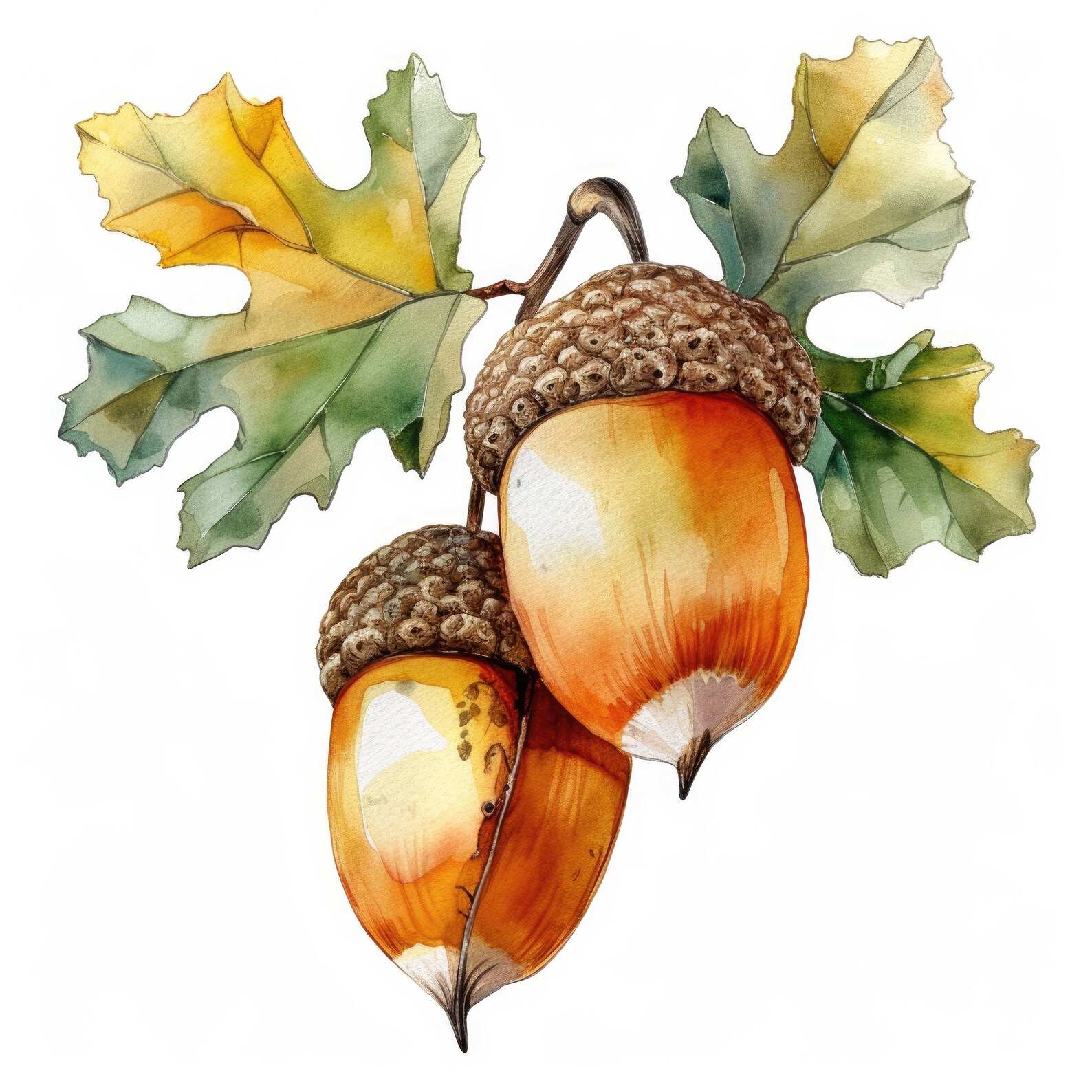 Acorn Clipart, Watercolor Autumn Leaves, Oak Fall Clipart, Digital ...