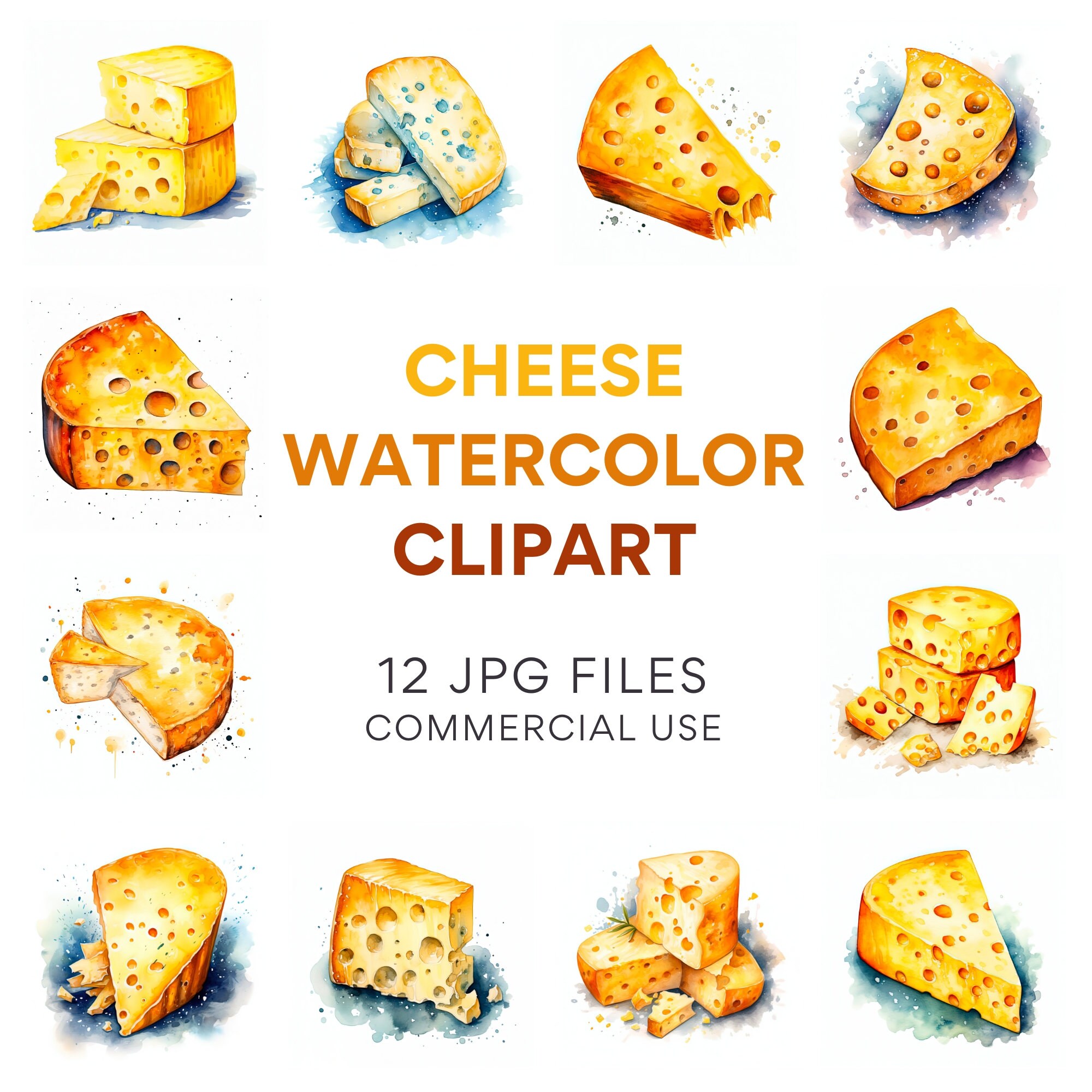 Cheese Clipart Watercolor, Food Clipart for Commercial Use, Digital ...