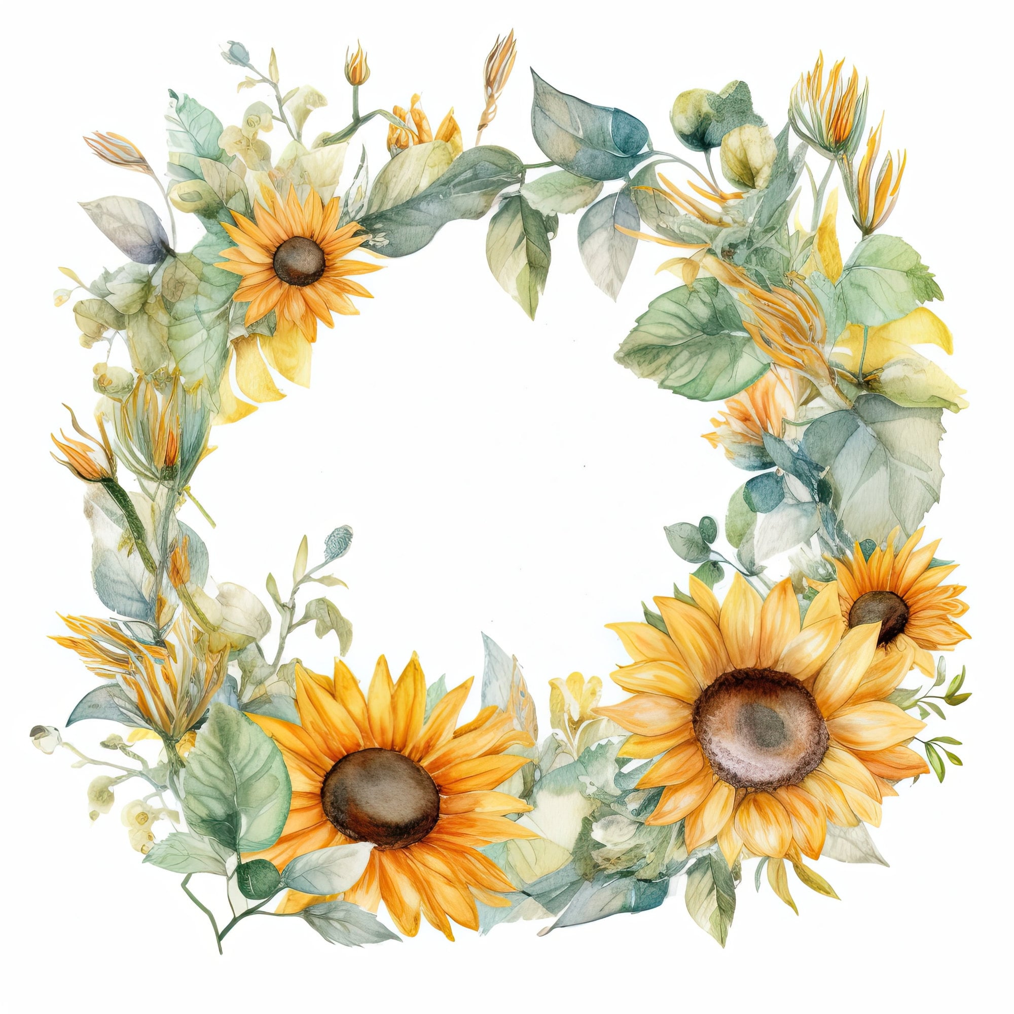 Sunflower Frames Clipart: Floral Frame, Sunflower Bouquet, Wedding ...