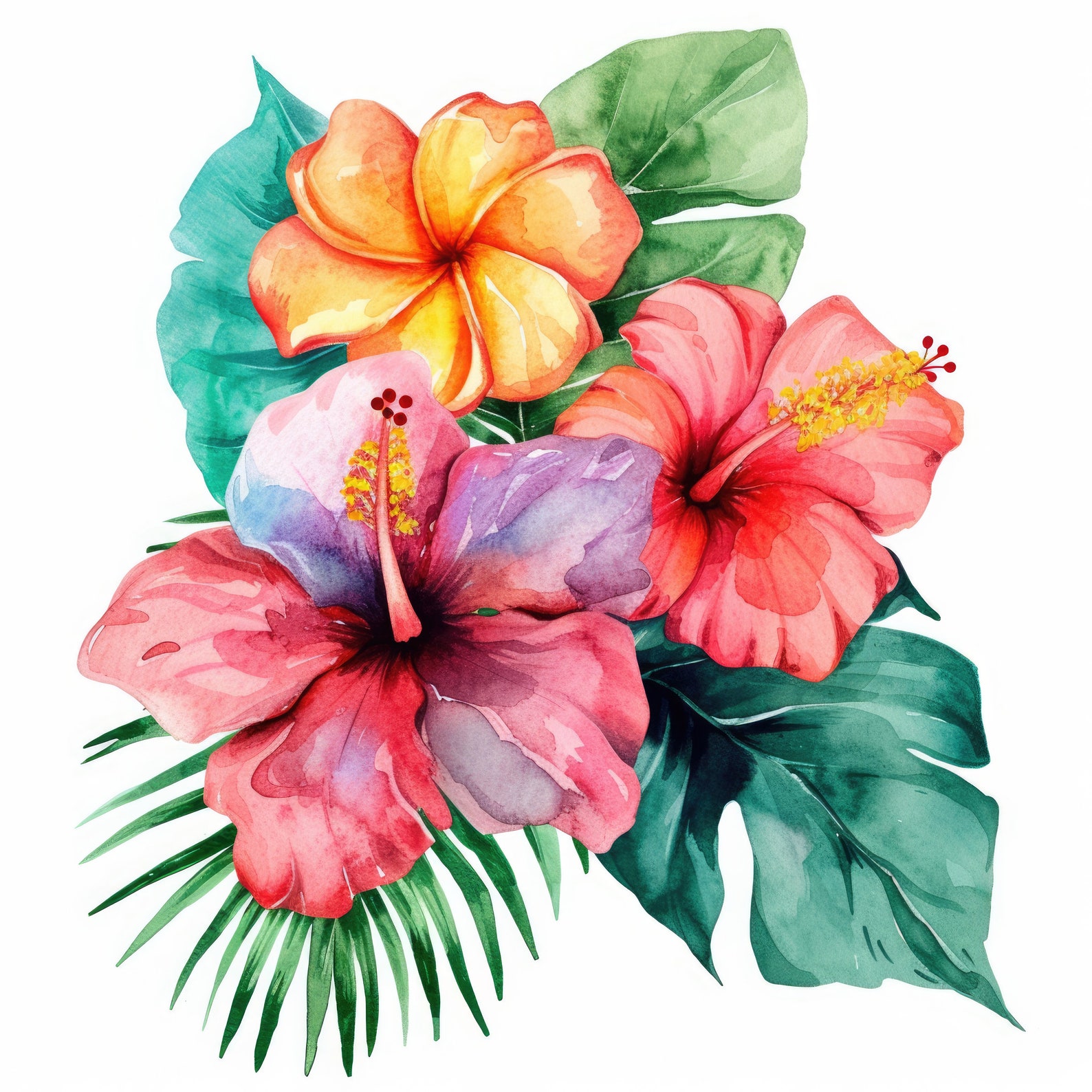 Hawaiian Clip Art: Watercolor Luau, Summer Clipart Bundle - Tropical ...