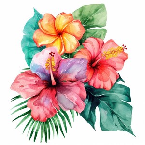 Hawaiian Clip Art: Watercolor Luau, Summer Clipart Bundle - Tropical ...