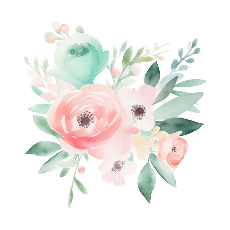 Charming Pink and Mint Floral Clipart - Vintage Roses, Rustic ...