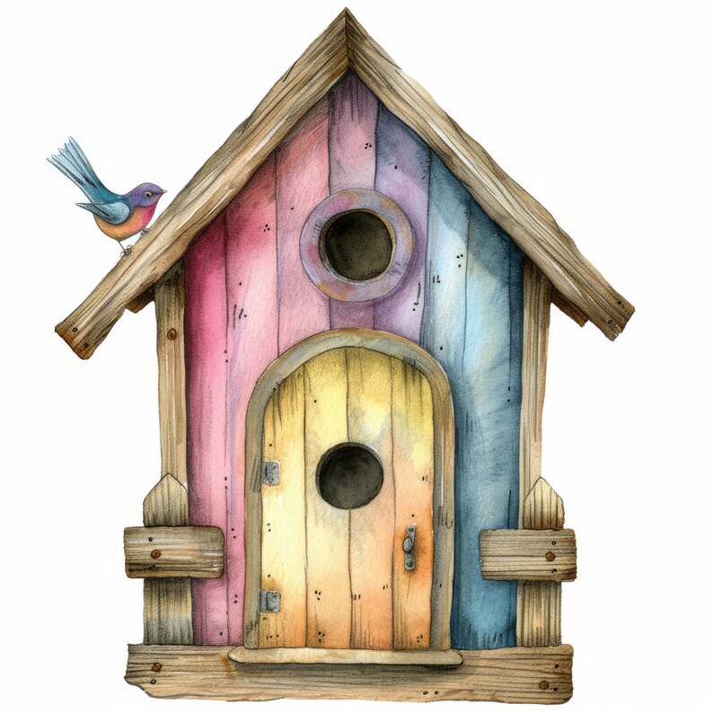 Birdhouse Clipart Pack - Digital Download, Watercolor Birdhouse JPG ...