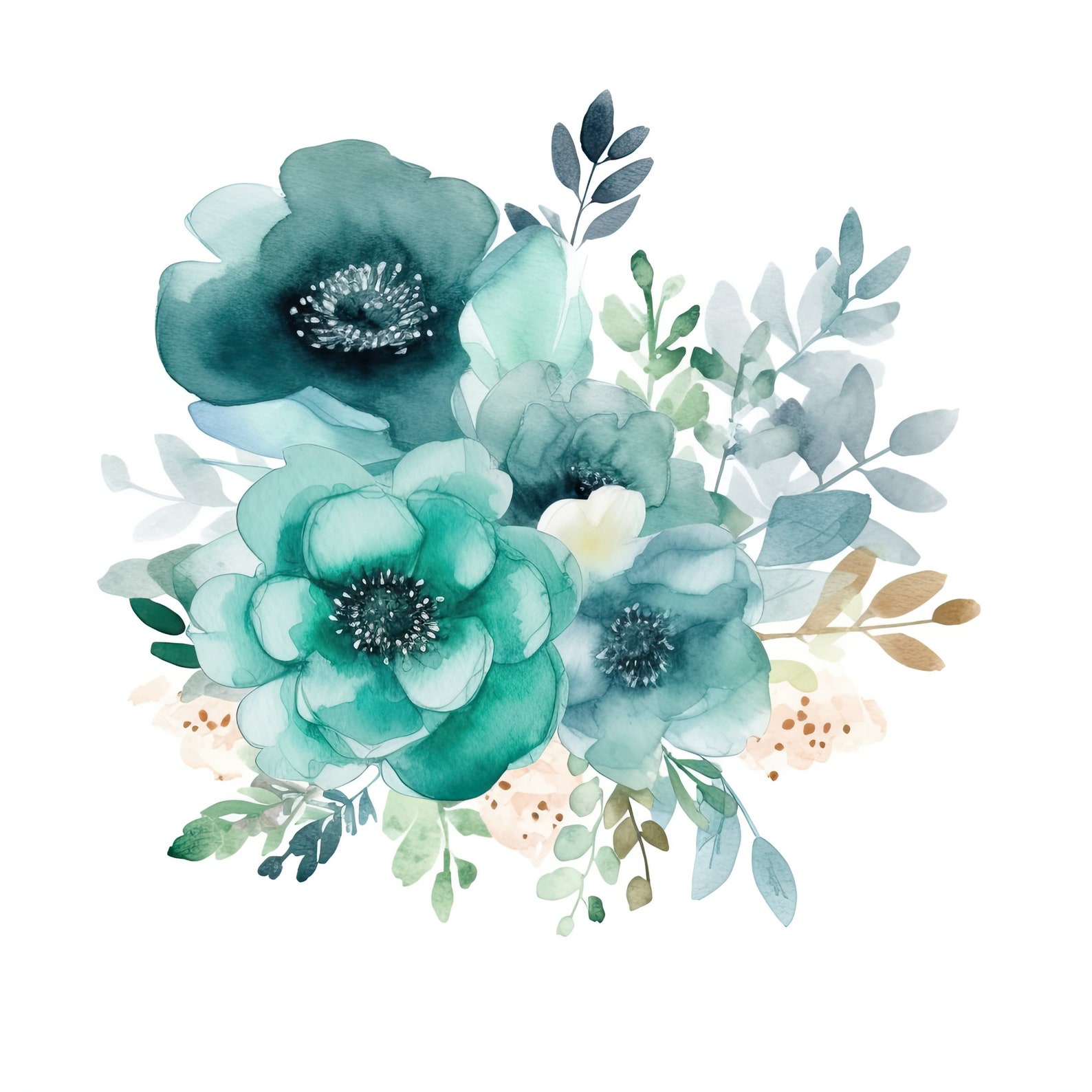 Turquoise Bouquets Floral Clipart: Rustic Wedding Vintage Flowers, Teal ...
