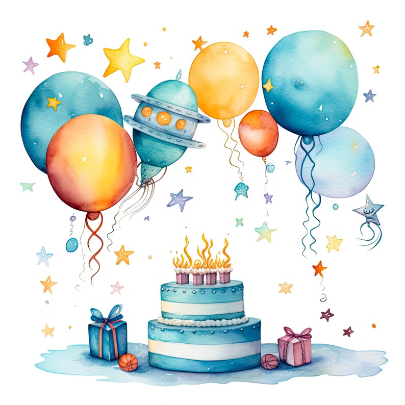 Birthday Party Clip Art Set, Watercolor Clipart Bundle, Colorful ...