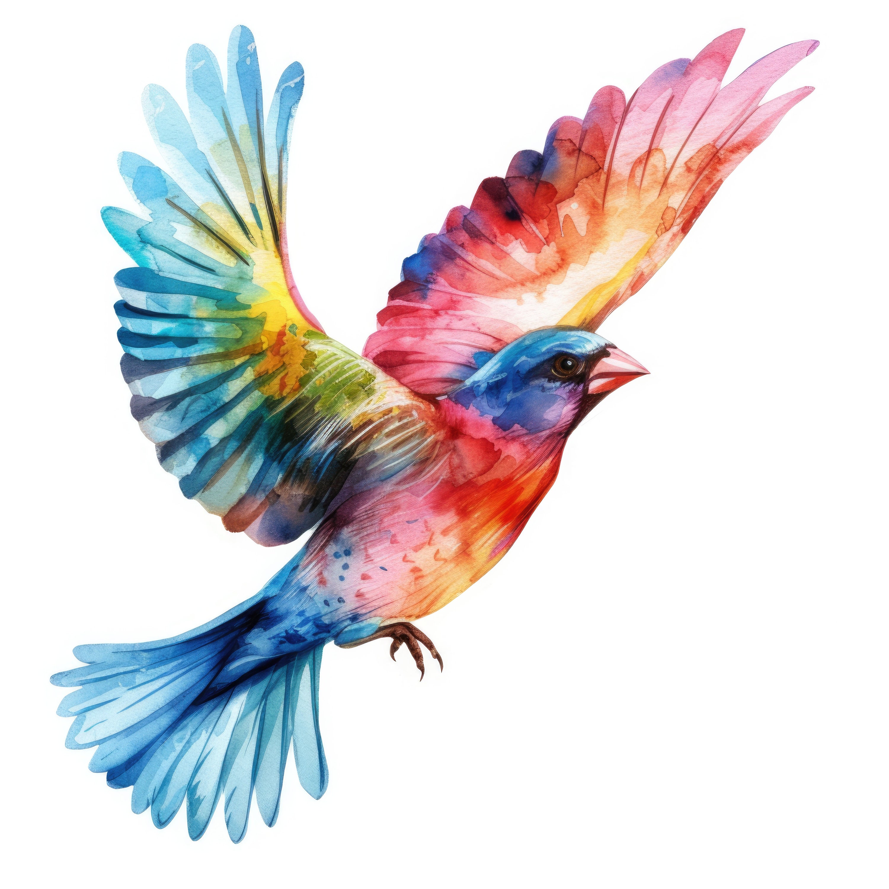 Flying Bird Clipart Set, Colorful Birds, JPG Watercolor Bird Images ...