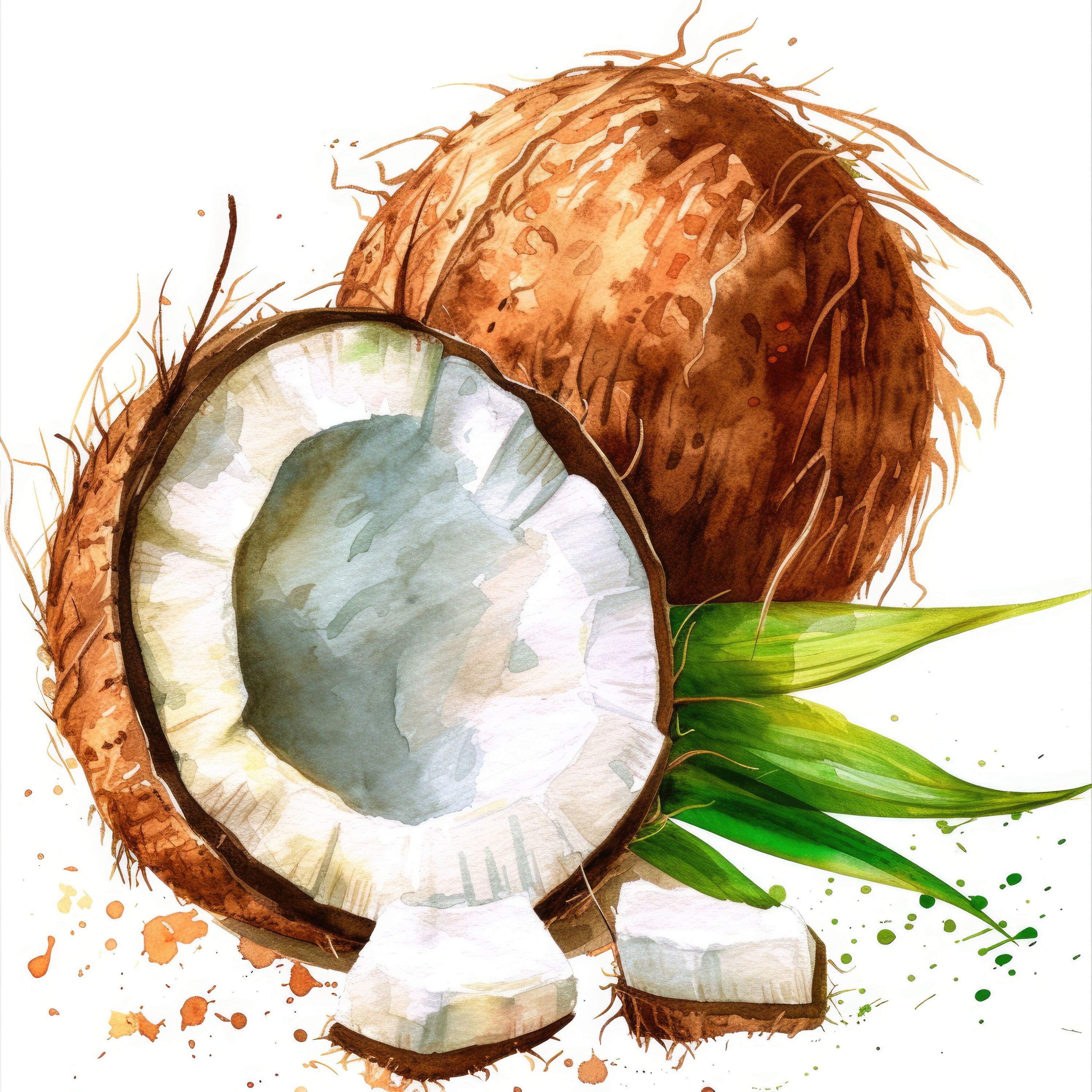 Coconut Clipart: Summer Tropical Watercolor, Fruit & Food Clipart for ...