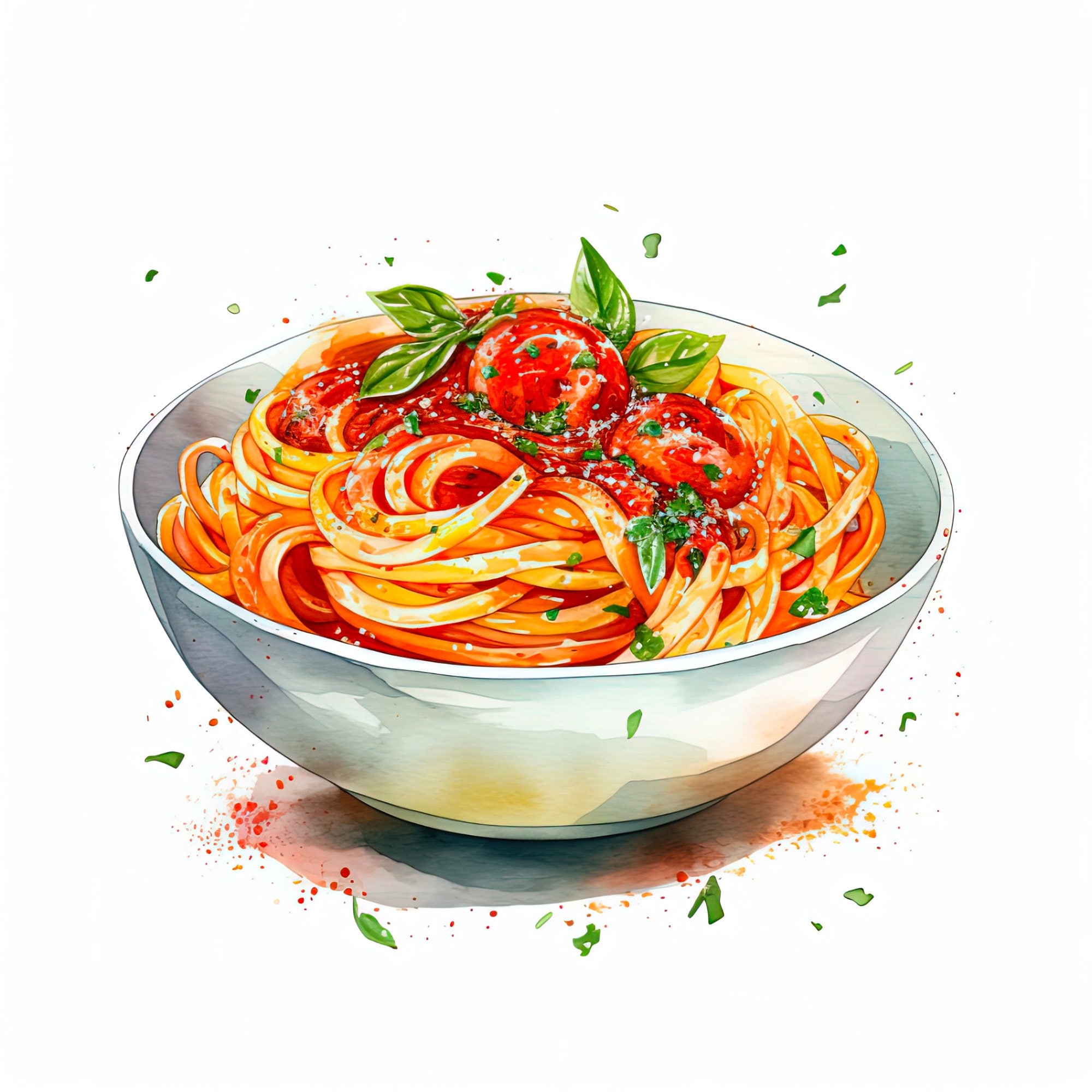 Spaghetti Clipart: Watercolor Food and Pasta Clipart, Digital Download ...