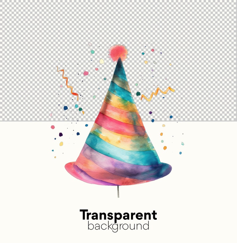 Party Hat Clipart: Birthday Clipart, Digital Download, Watercolor Party ...