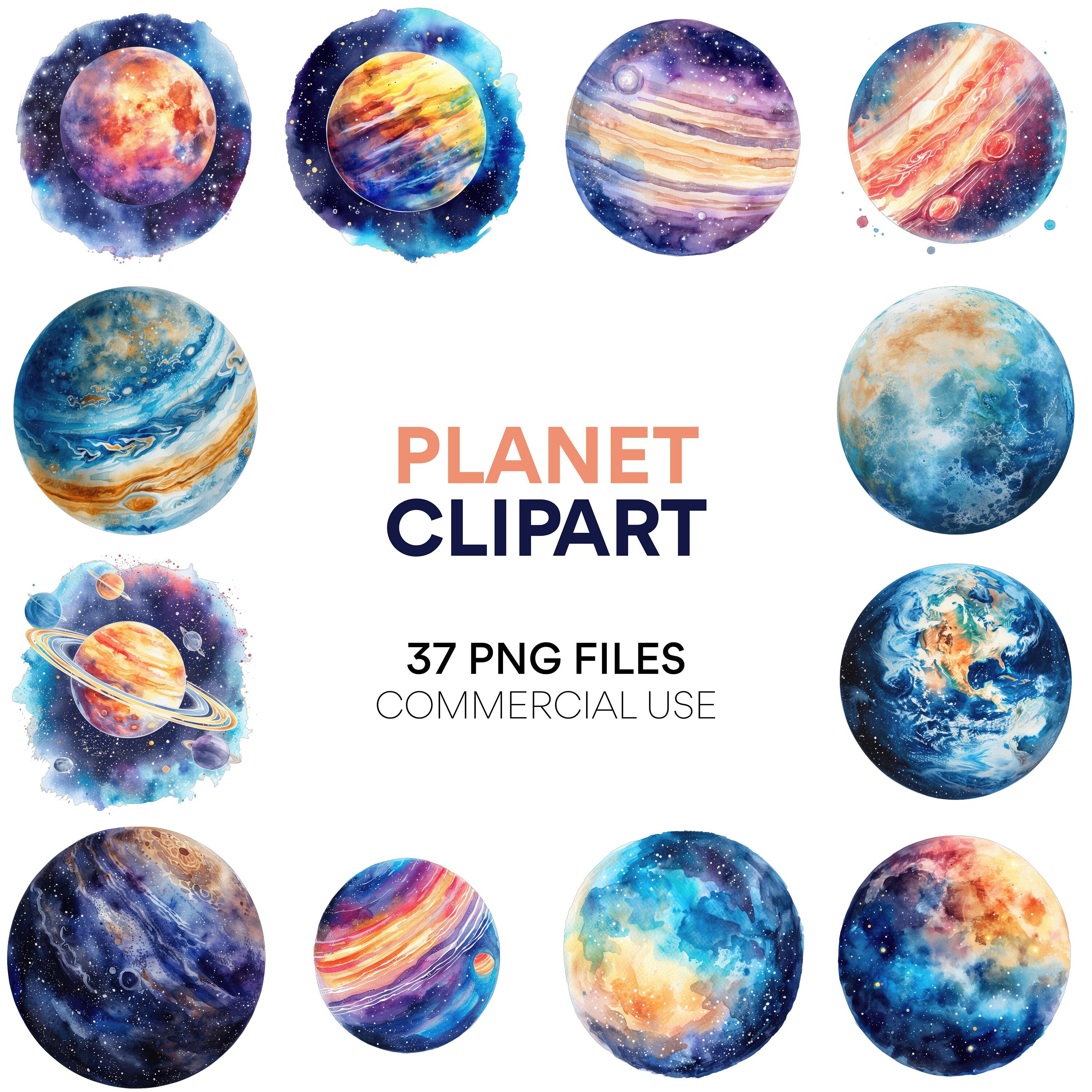Planet Clipart: Watercolor Planets, Solar System Clipart, Space ...