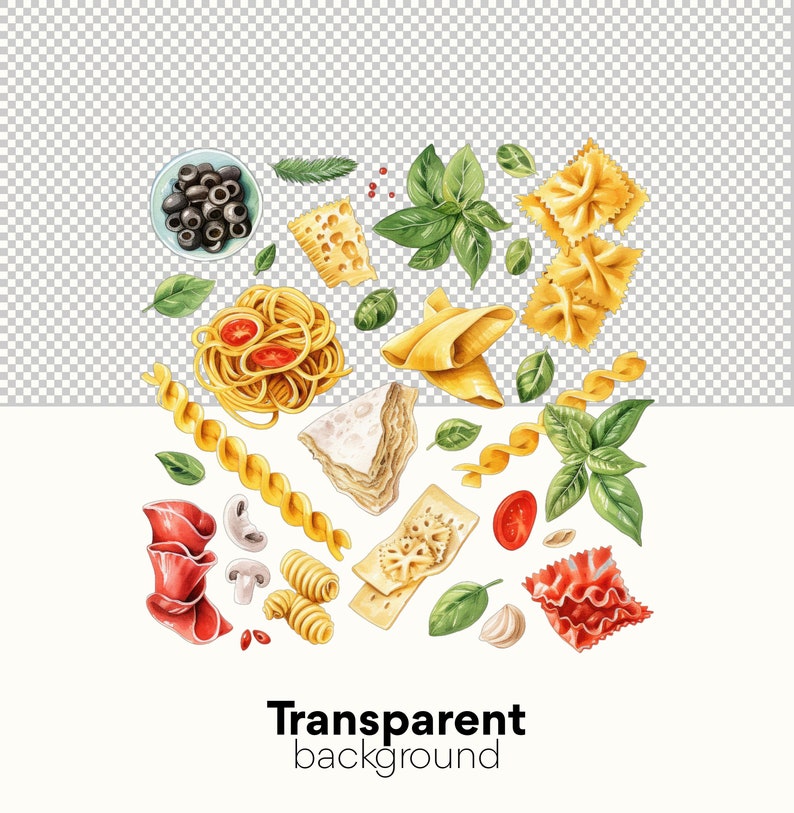 Pasta Clipart: Italian Food, Pizza, Ravioli, Spaghetti, Lasagna Digital ...