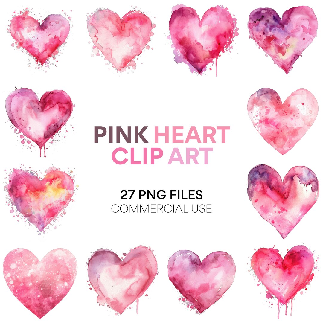 Pink Heart Clip Art, Heart Clipart, Watercolor Hearts for Mother's Day ...