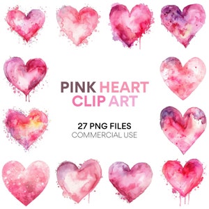 Pink Heart Clip Art, Heart Clipart, Watercolor Hearts for Mother's Day ...