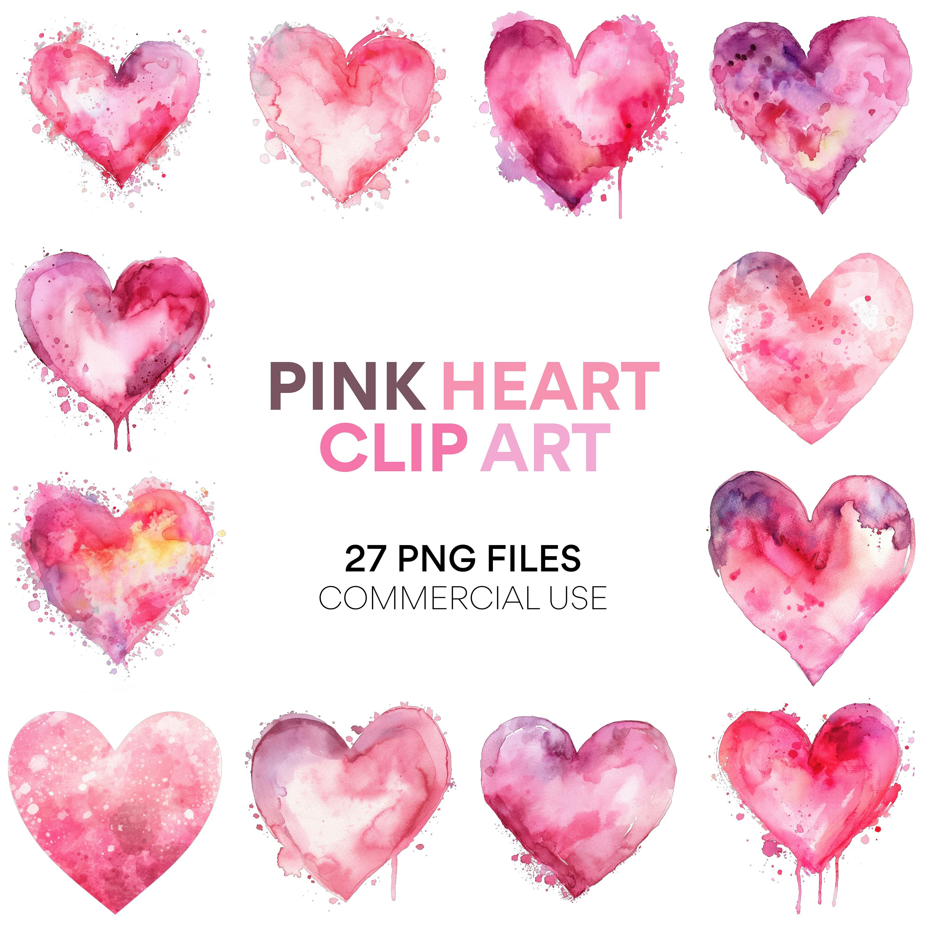 Pink Heart Clip Art, Heart Clipart, Watercolor Hearts for Mother's Day ...