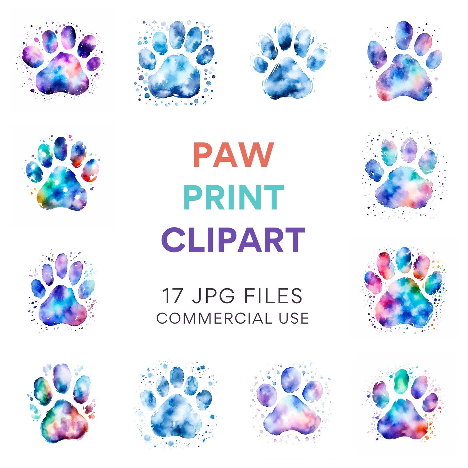 Paw Print Clip Art, Dog Paw Clipart, Instant Download Digital Clip Art ...