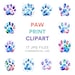 Paw Print Clip Art, Dog Paw Clipart, Instant Download Digital Clip Art ...