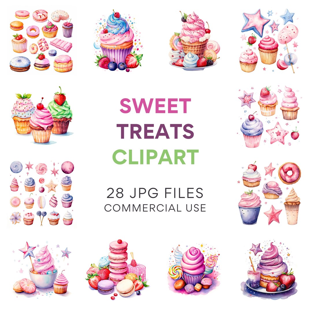 Sweet Treats Clipart Set Food, Cupcake, Watercolor Dessert, Cake ...