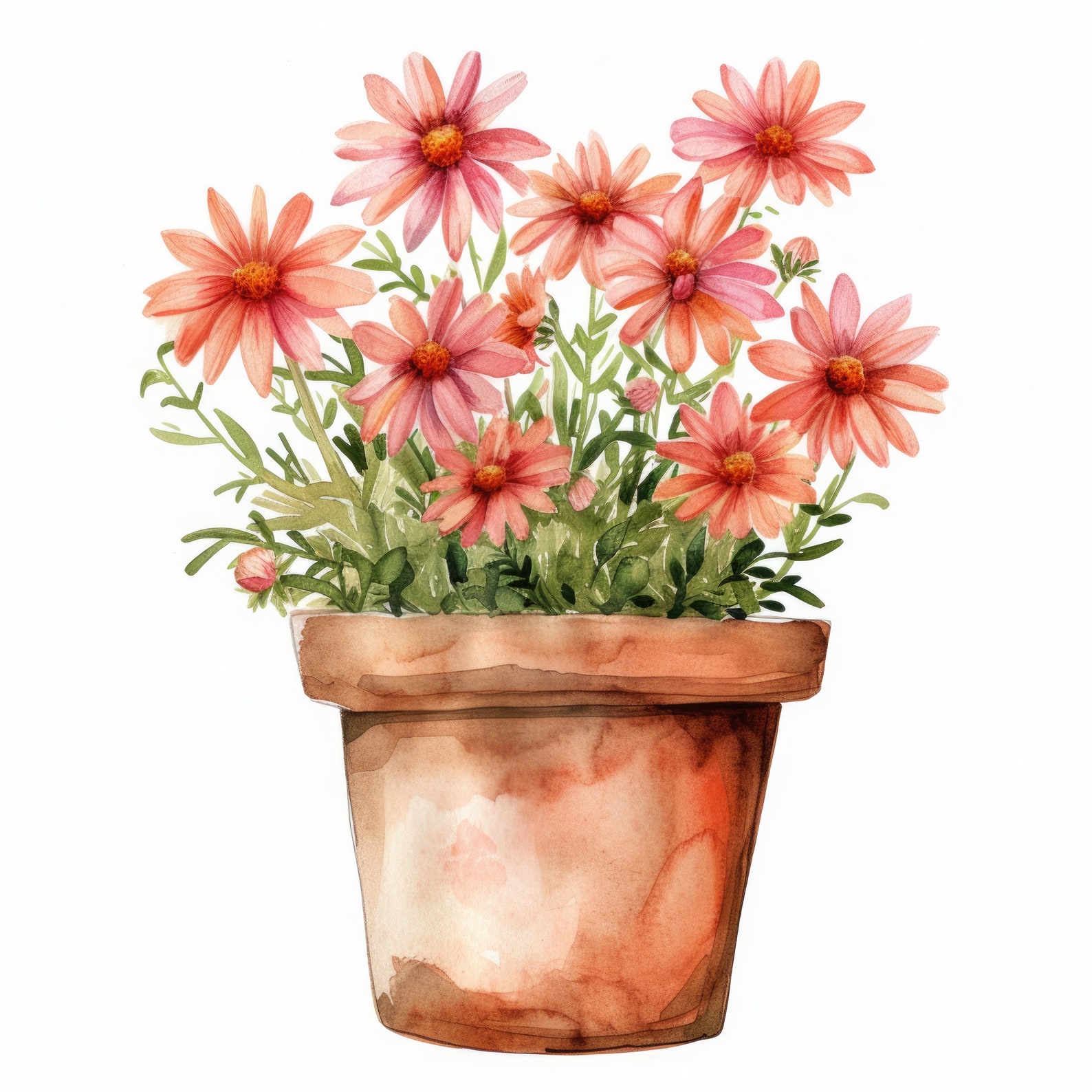 Flower Pot Clipart: Watercolor Potted Plant Images, Cute Plants Digital ...
