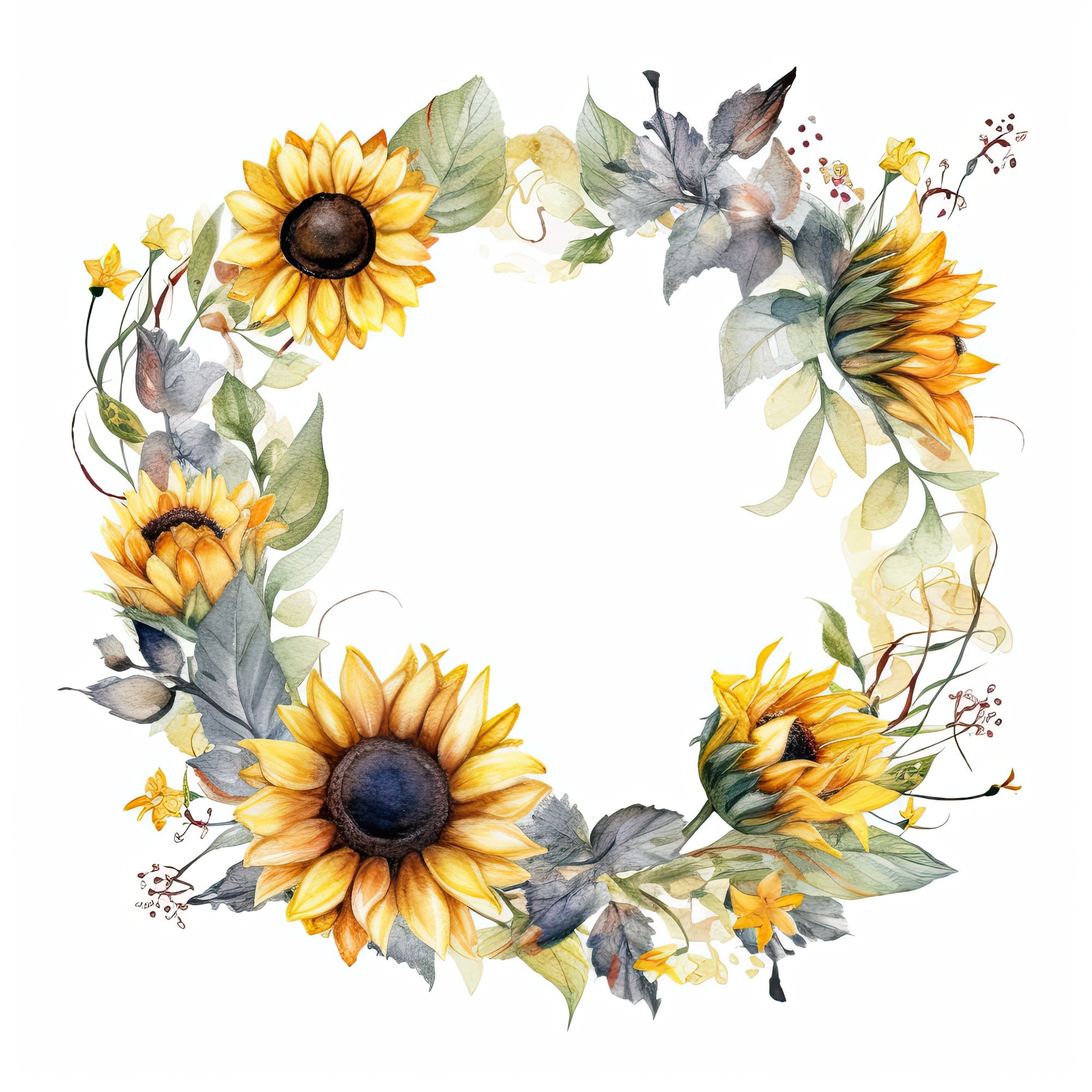 Sunflower Frames Clipart: Floral Frame, Sunflower Bouquet, Wedding ...