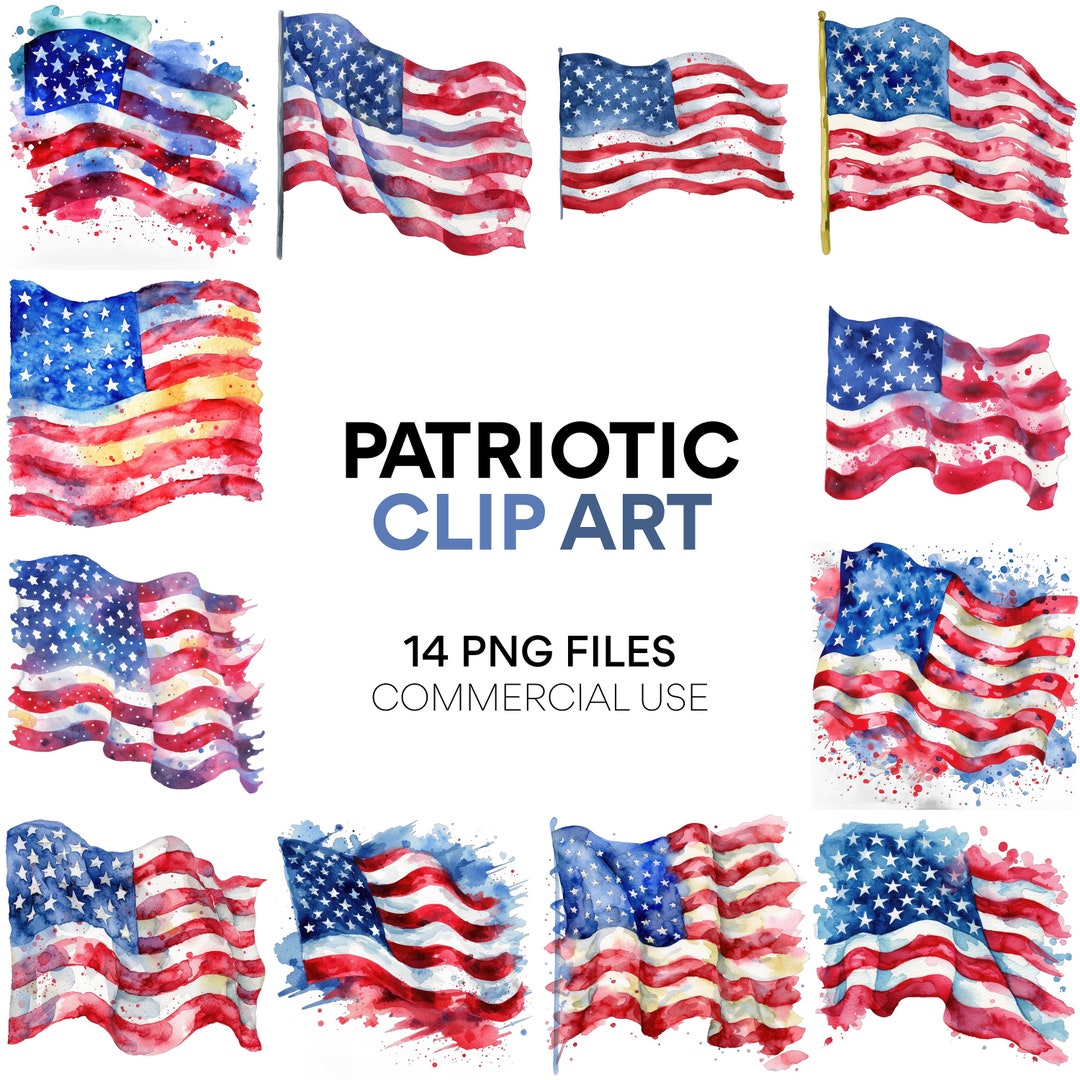 Patriotic Clip Art: American Flag, 4th of July Watercolor Clipart ...