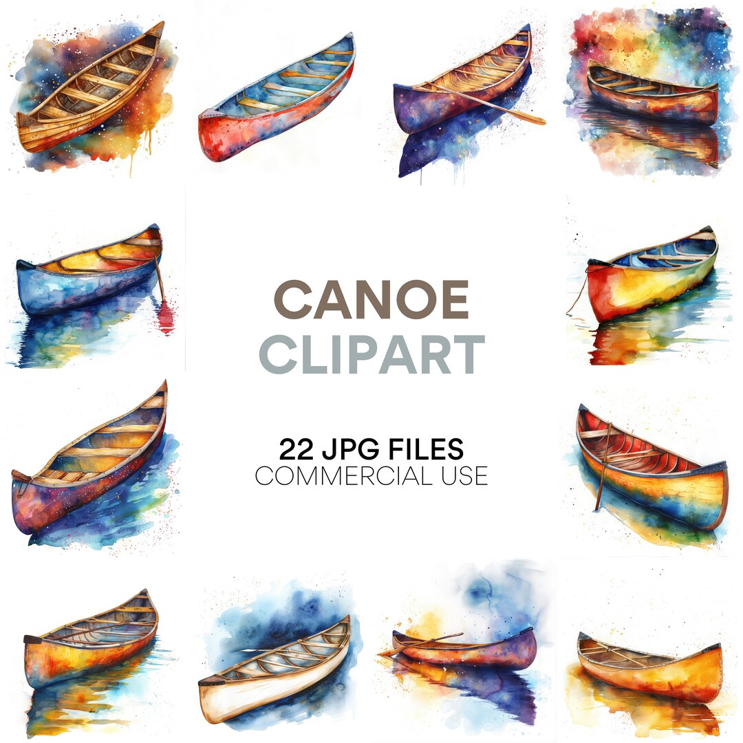 Canoe Clipart Pack: Digital Download of Watercolor Painting, Scrapbook ...