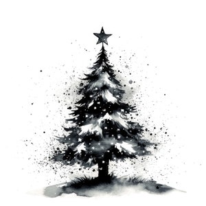 Christmas Clipart Black and White 21 High-quality Jpgs Watercolor ...