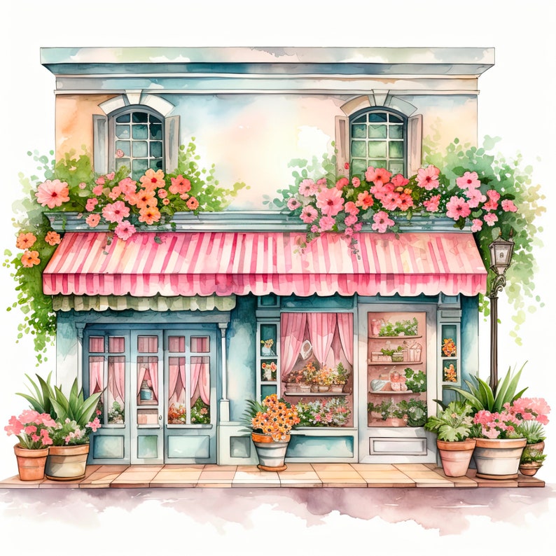 Watercolor Floral Storefronts Clipart - Spring Clipart, Cute Flower ...