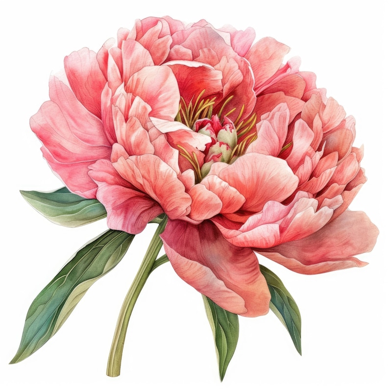 Watercolor Pink Peony Clipart: Boho Peony Floral Watercolor, Flower ...