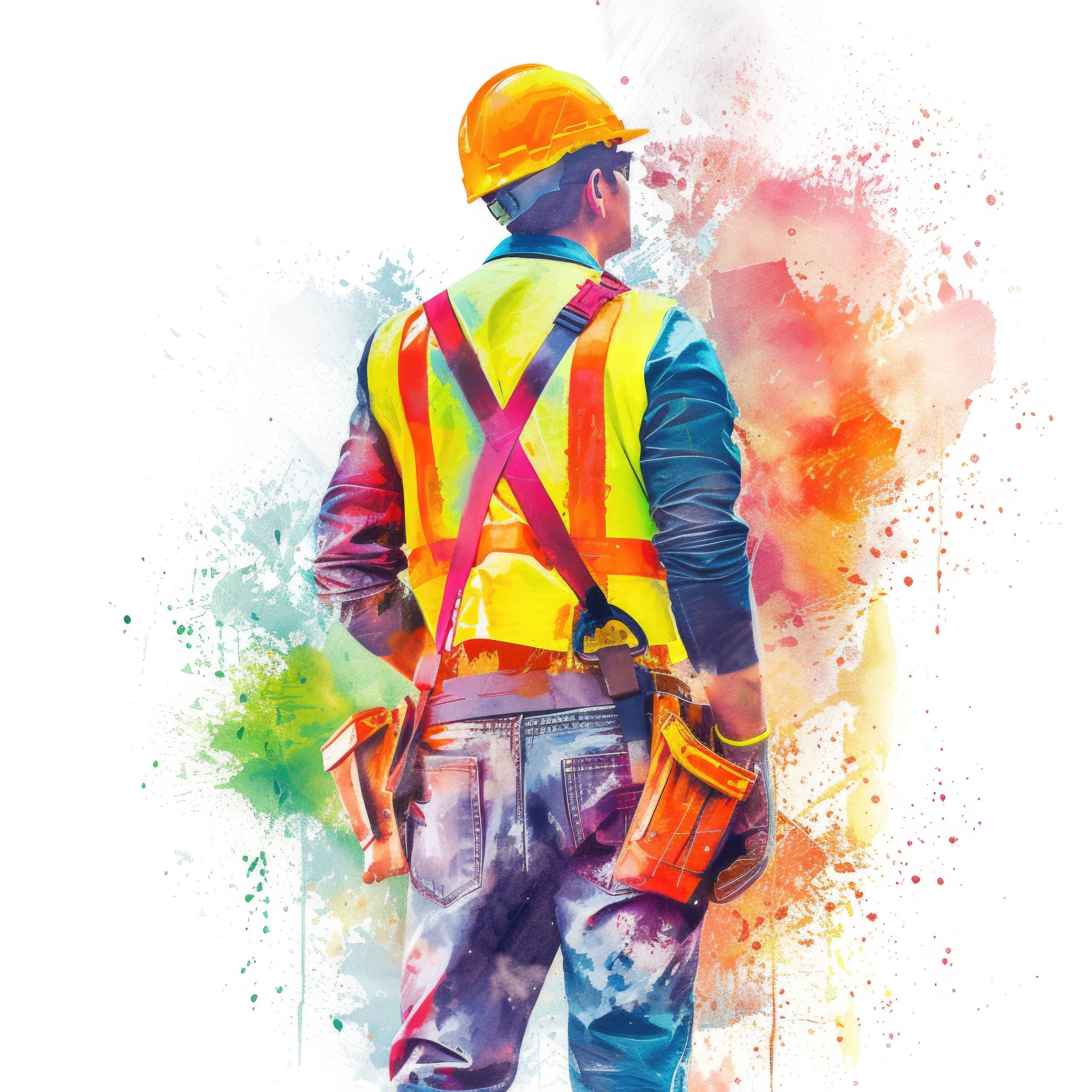Construction Worker Clipart: Digital Watercolor for Posters, Father's ...