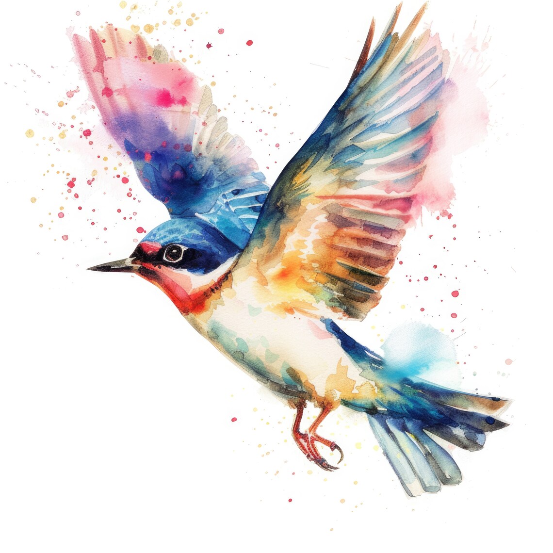 Flying Bird Clipart Set, Colorful Birds, JPG Watercolor Bird Images ...