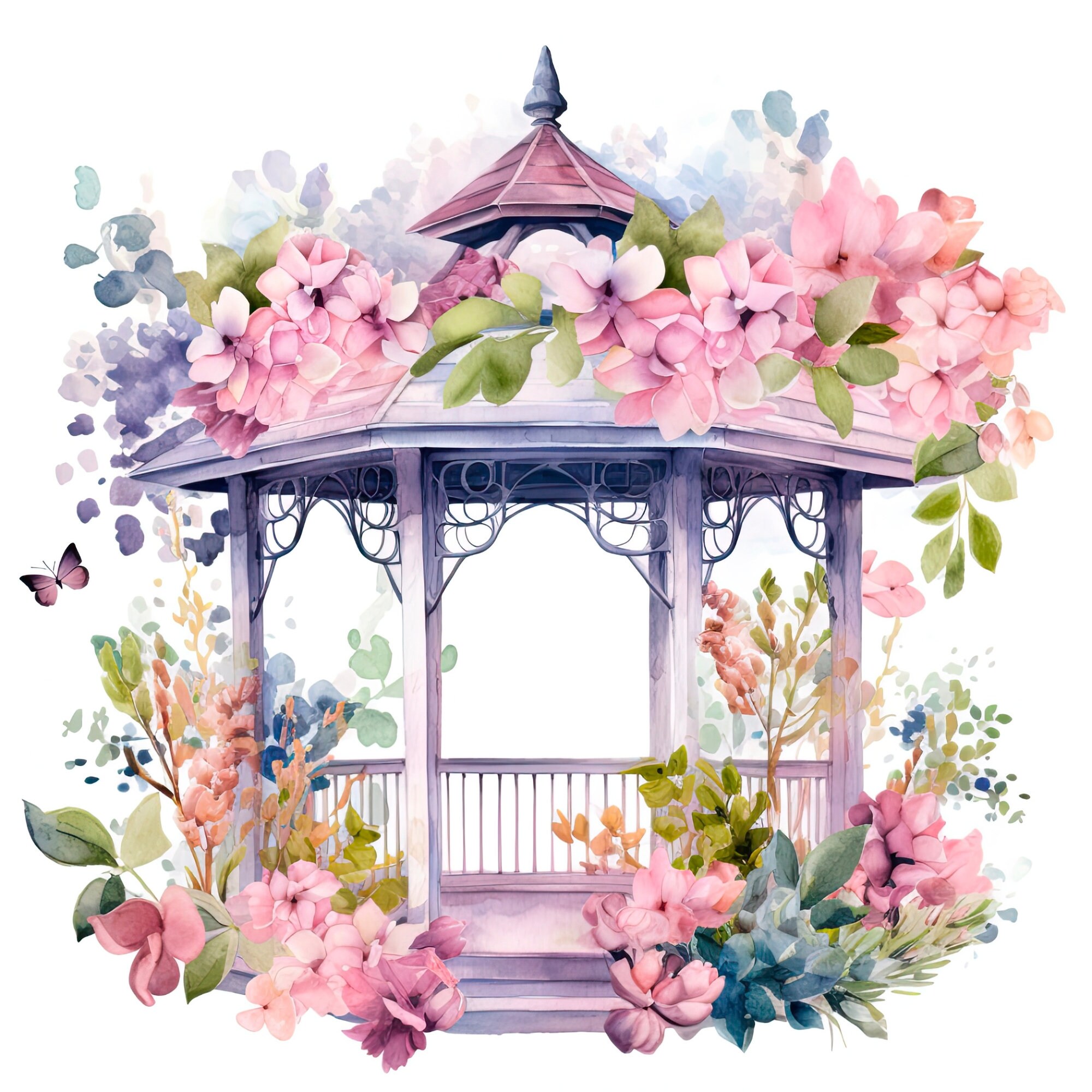 Watercolor Floral Gazebos Clipart, Wedding Gazebo Spring Graphics ...