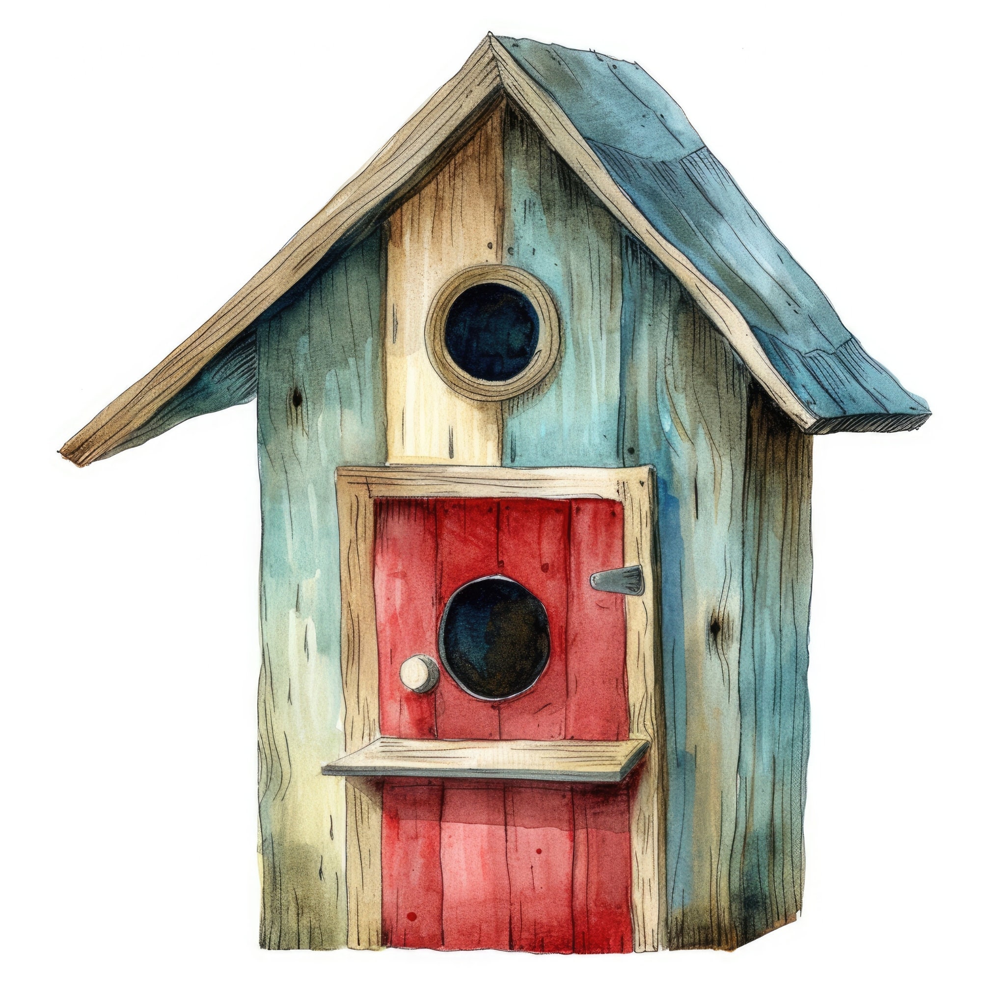 Birdhouse Clipart Pack - Digital Download, Watercolor Birdhouse JPG ...