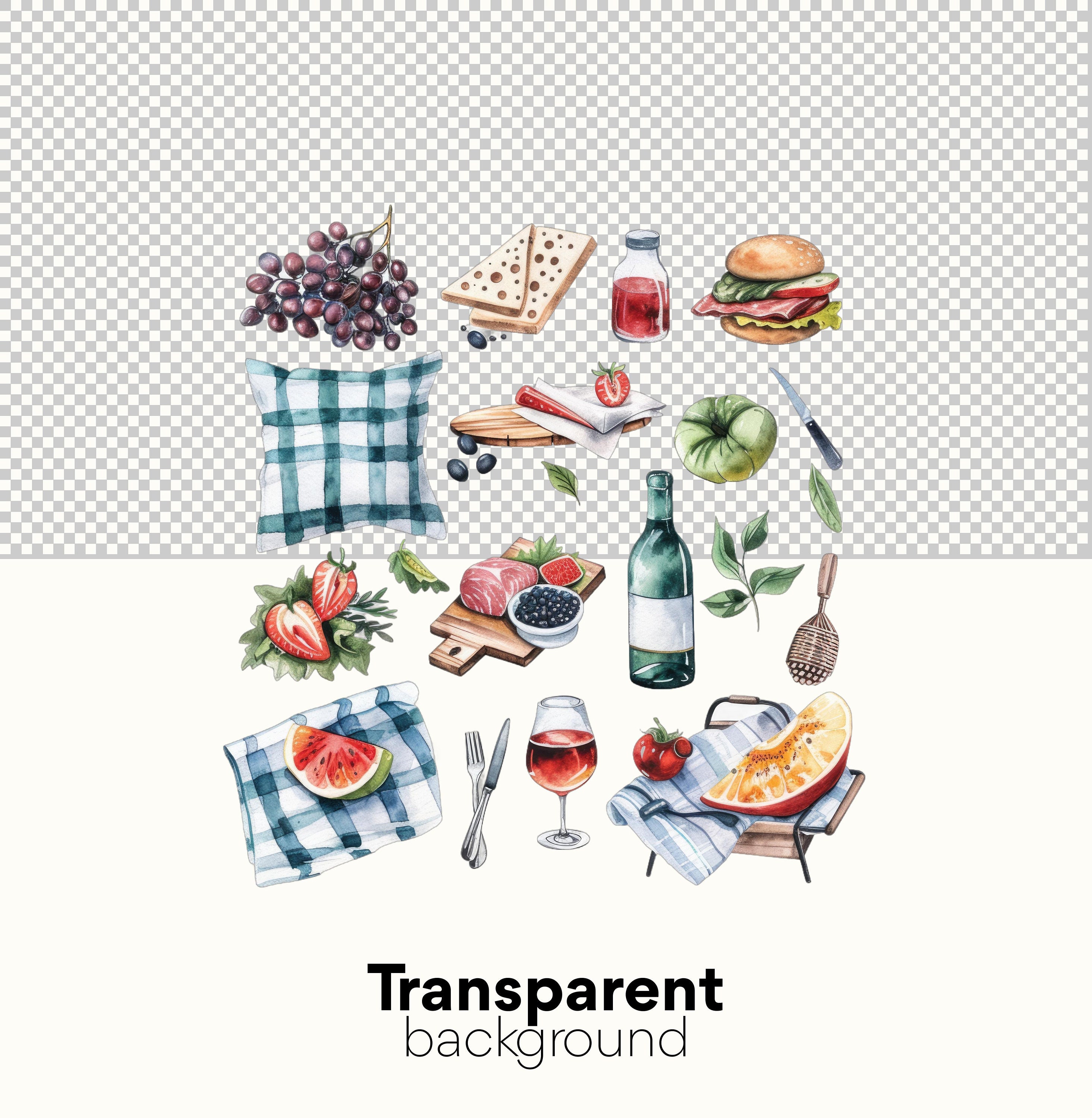 Picnic Clipart: Watercolor Summer Scene Digital Download Picnic Basket ...