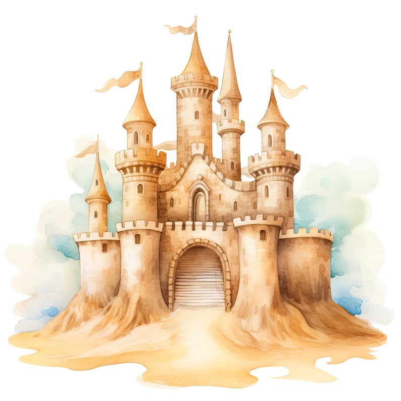 Sand Castle Clip Art: Watercolor Beach & Summer Clipart, Commercial Use ...