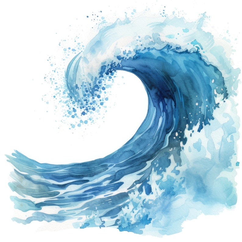 Wave Clipart: Ocean Waves Watercolor Clippers, Nautical Sea Clipart ...