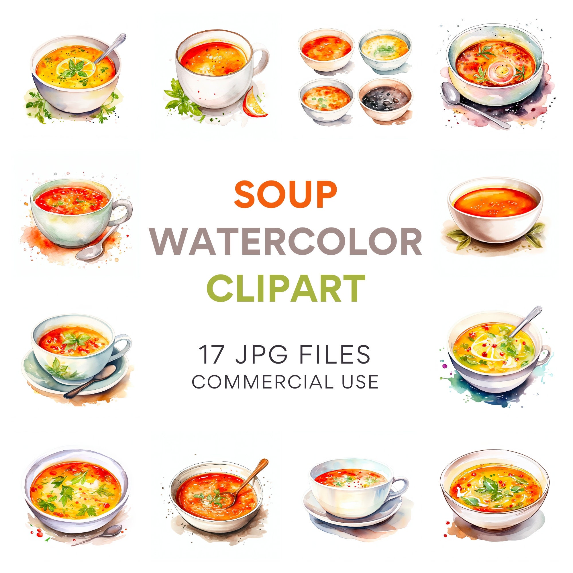 Soup Clipart Collection: Watercolor Food Clipart, Digital Download for ...