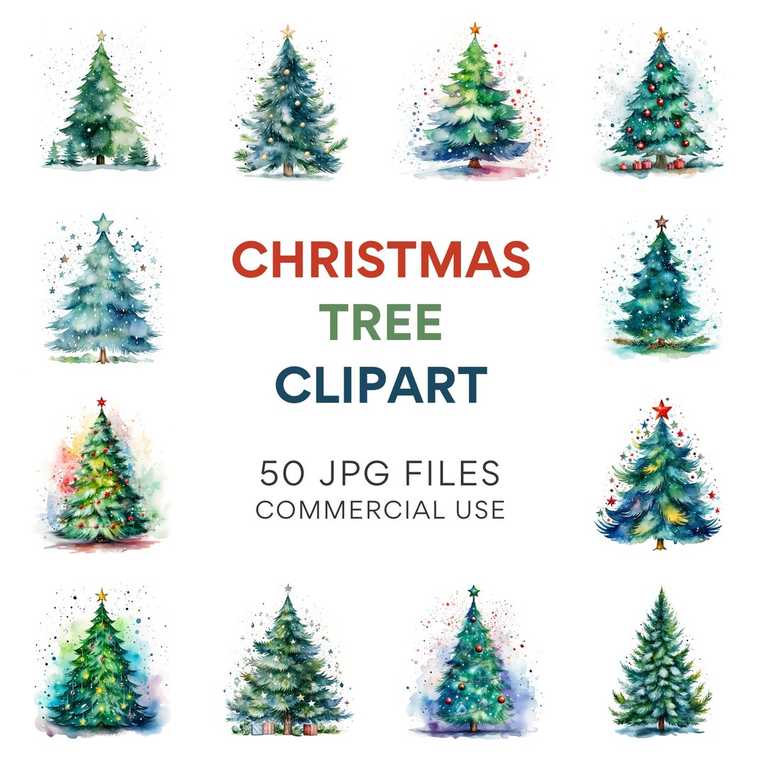 Christmas Tree Clipart Bundle: Watercolor Christmas Decor, Digital ...