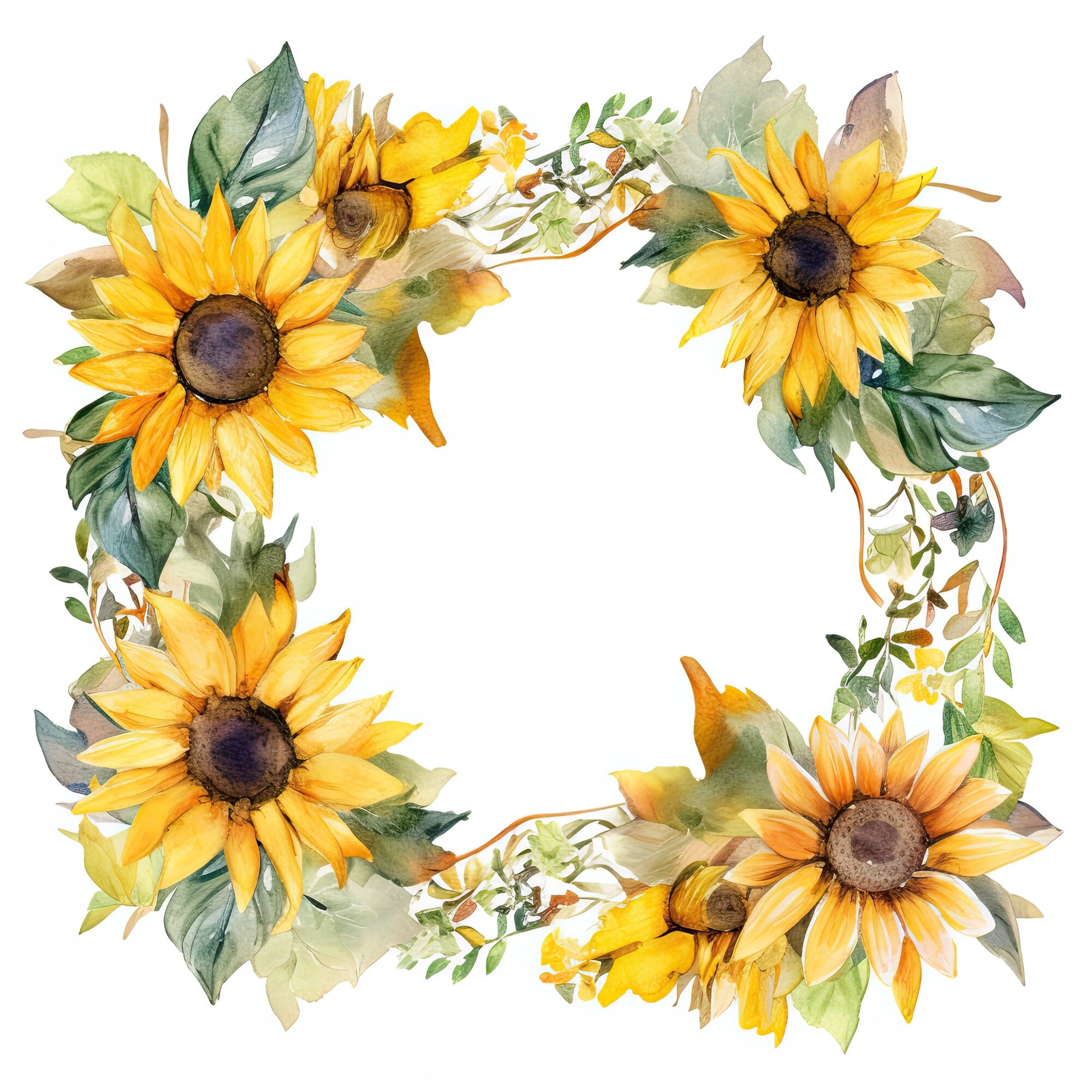 Sunflower Frames Clipart: Floral Frame, Sunflower Bouquet, Wedding ...