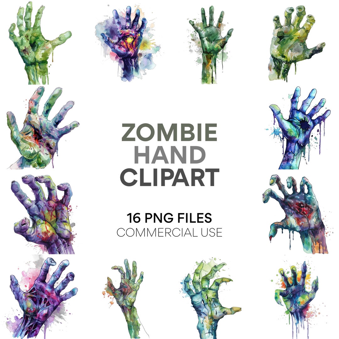 Zombie Hand Clipart Halloween Watercolor Art for Card Making, Collage ...