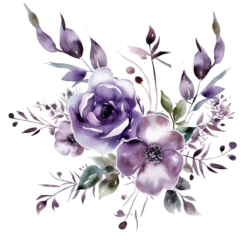 Purple and Silver Floral Clipart 54 High-quality Jpgs - Etsy